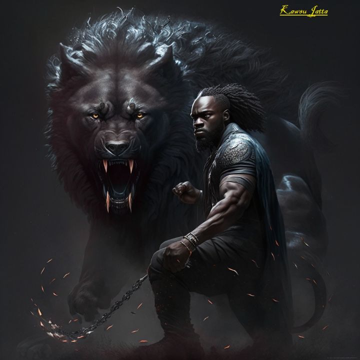Black Man with A Big Wolf - Zulu - Digital Art & AI, Ethnic, Cultural ...