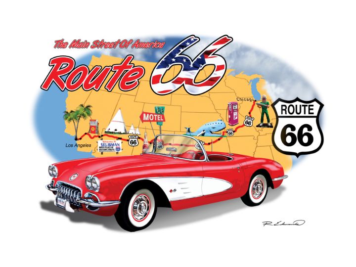 Route 66 Corvette Car Art Print - Studio21Graphix - Digital Art ...