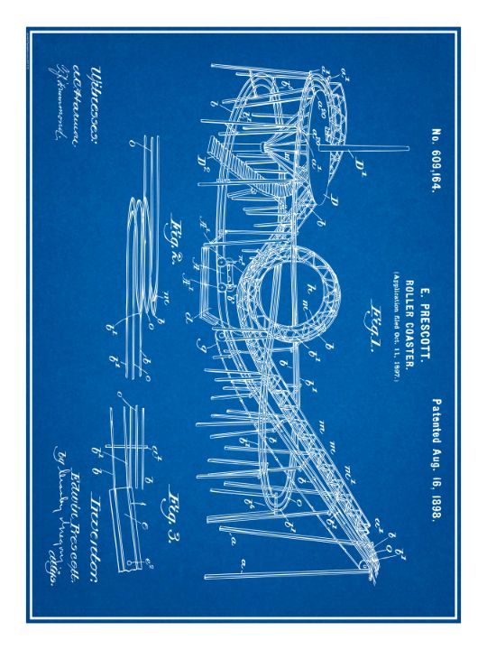 1898 Prescott Roller Coaster Patent - Studio21Graphix - Digital Art ...