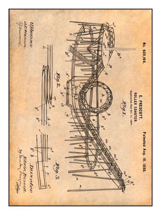 1898 Prescott Roller Coaster Patent - Studio21Graphix - Digital Art ...