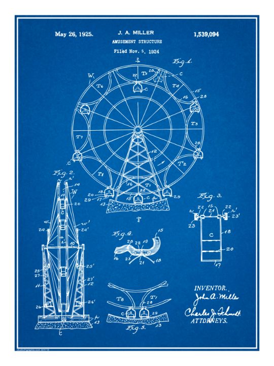 1924 Ferris Wheel Patent Print - Studio21Graphix - Digital Art & AI ...