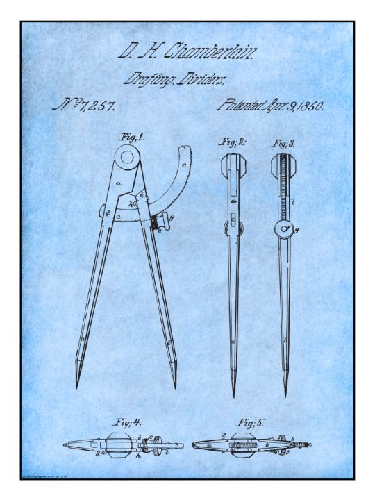 1850 Drafting Dividers Patent Print - Studio21Graphix - Digital Art ...