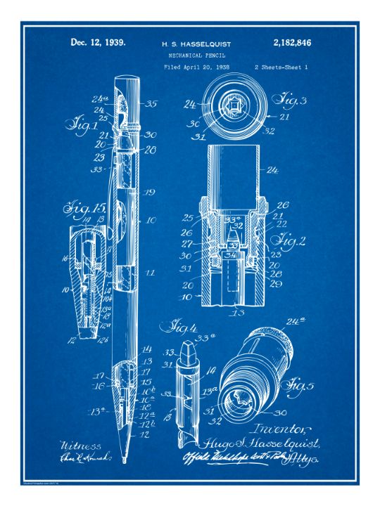 1938 Mechanical Pencil Patent Print - Studio21Graphix - Digital Art ...