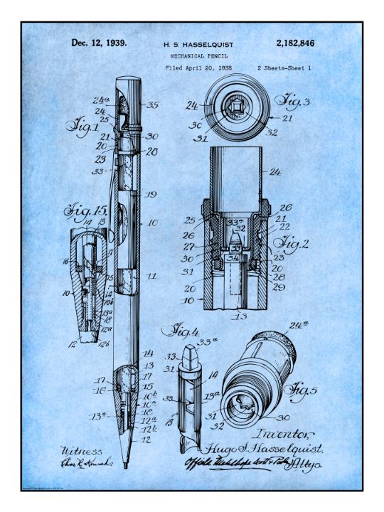 1938 Mechanical Pencil Patent Print - Studio21Graphix - Digital Art ...
