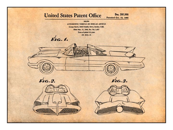 1966 George Barris Batmobile Patent - Studio21Graphix - Digital Art ...