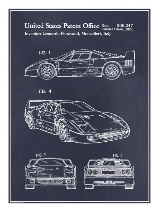 F40 Ferrari Automobile Patent Print - Studio21Graphix - Digital Art ...