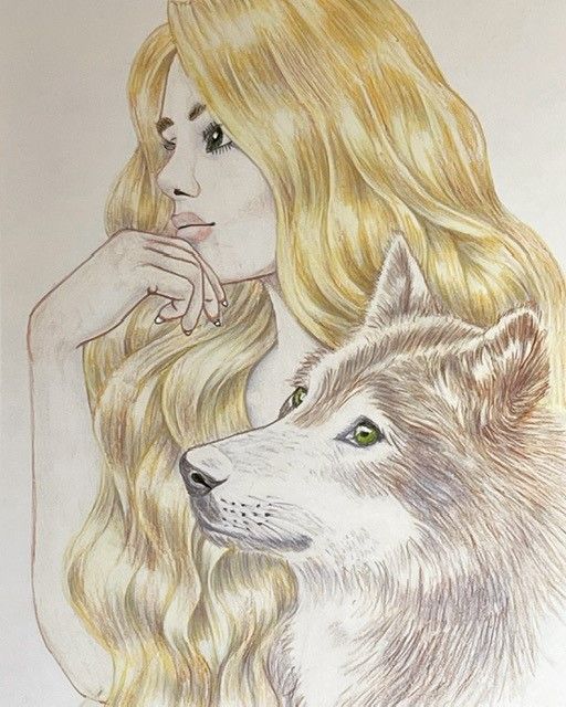 Blond girl and her dog - Deb's Art - Drawings & Illustration, People ...