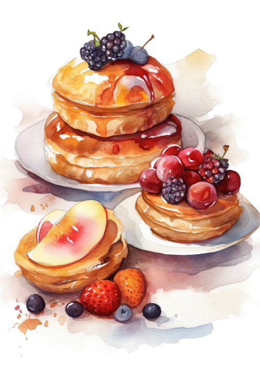 Watercolour Pastry Dessert Painting - Rare Prints - Digital Art & AI ...
