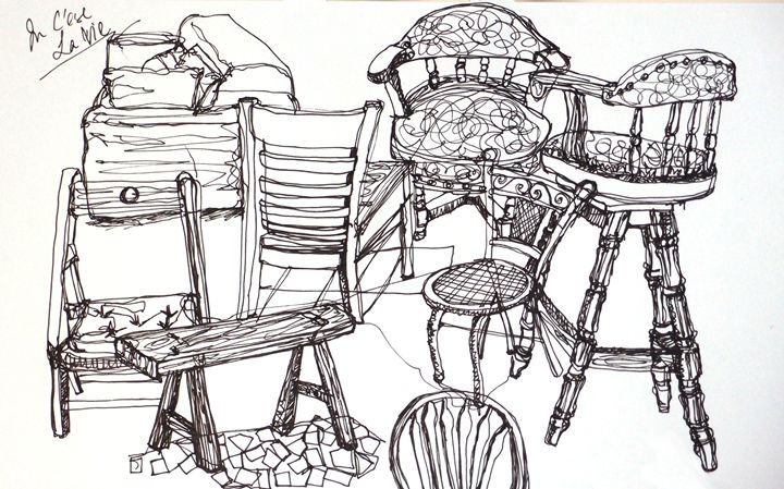 Chairs in cafe - all day sketches - Drawings & Illustration, Buildings ...
