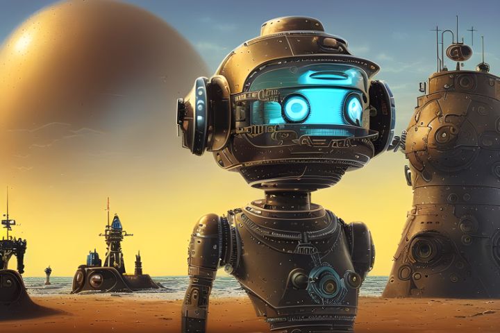 Robot on a beach v1 (AI) - Mindful Canvas AI - Digital Art & AI ...