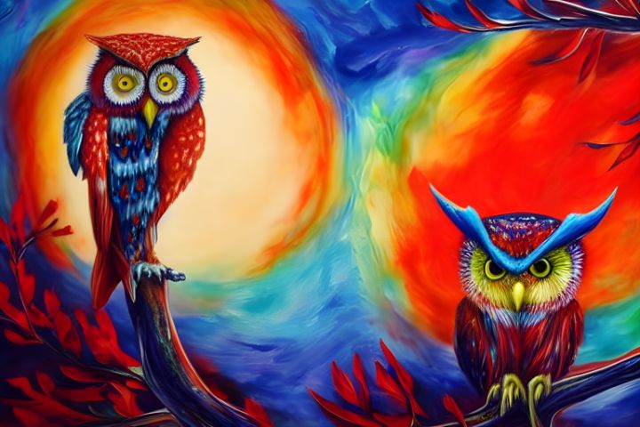 Trippy, psychedelic Owls (AI) V5 - Mindful Canvas AI - Digital Art ...