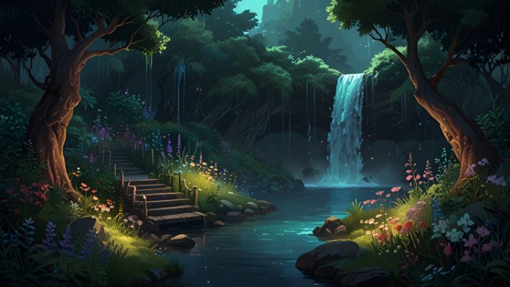 Magical Hidden Waterfall - The White Rose - Digital Art & AI, Flowers ...