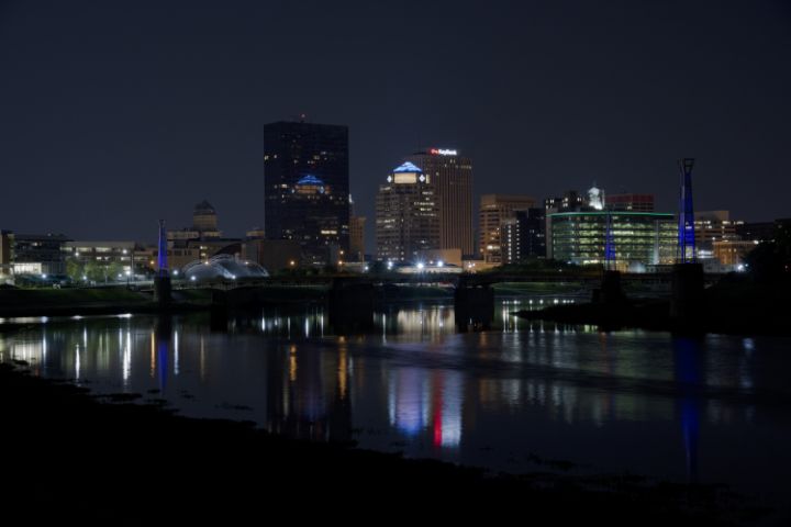 Dayton Ohio Skyline At Night Dayton Wall Art Black And White: The