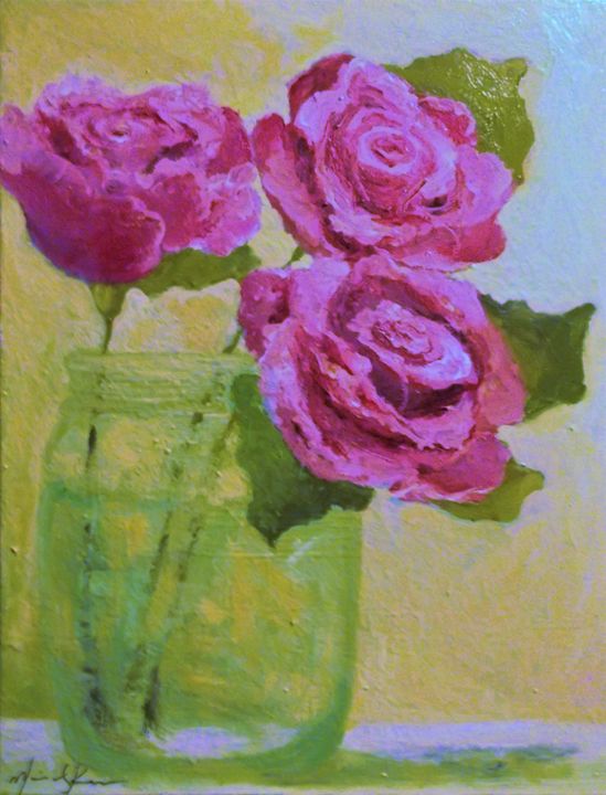 Roses in a pickle jar - Mindy Reese - Paintings & Prints, Flowers ...