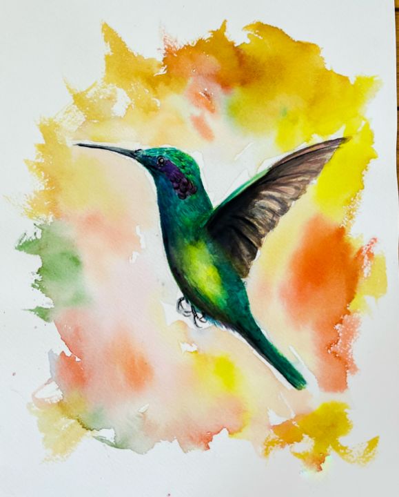 Hummingbird in Flight - Rob Hubert Watercolors - Paintings & Prints ...