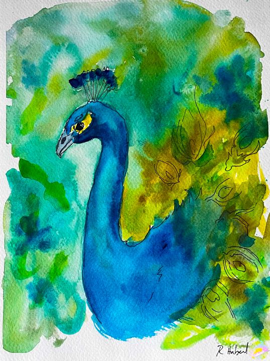 Bold Peacock - Rob Hubert Watercolors - Paintings & Prints, Animals ...