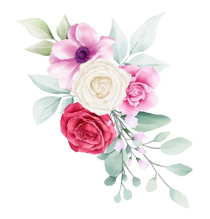 Bright green leaves and red flowers - Watercolor clipart - Drawings ...