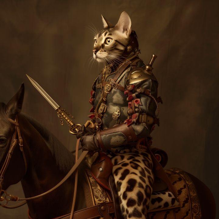 Bengal cat in armor on a horse - Andron AI - Digital Art & AI, Animals ...