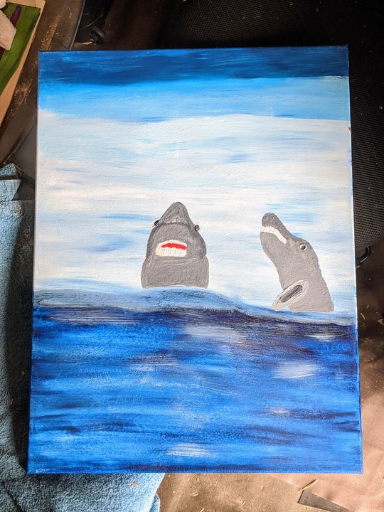 Sealife dolphin and shark swimming t - Muralist/Artist Adam Dwyer ...