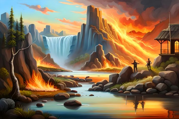 Scenery Water & Fire Oil Painting - Asharibkhan789 - Digital Art & AI ...