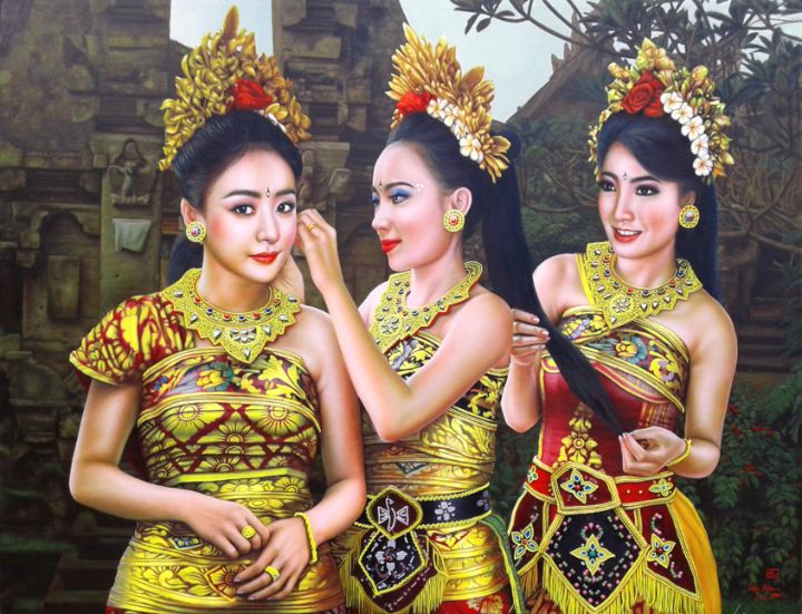 Puspanjali dance - Udin Antara Gallery - Paintings & Prints, People ...