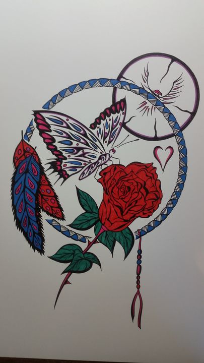 Butterfly n rose - Native art by Allan Joseph - Paintings & Prints ...