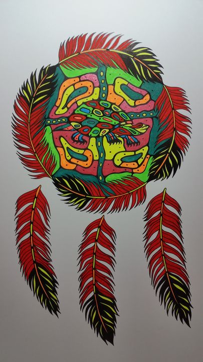 Turtle clan n feather wheel - Native art by Allan Joseph - Paintings ...