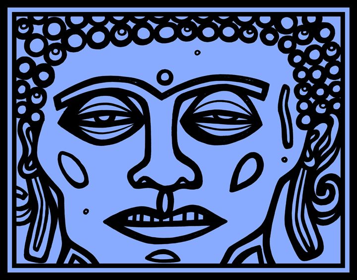 Blue Black Buddha Face - Eddie Alfaro Art - Drawings & Illustration ...