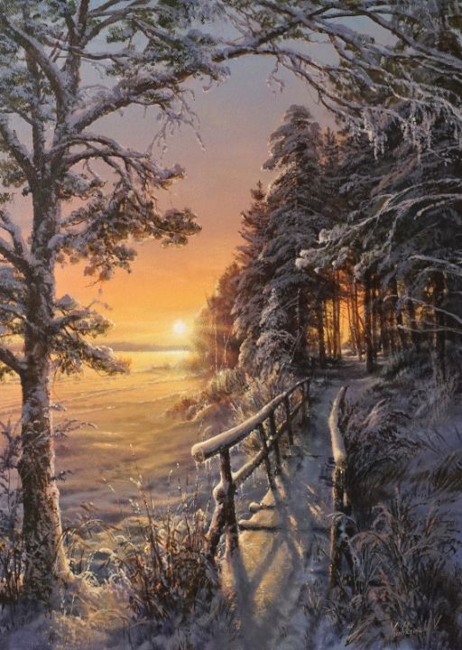 Winter evening - Viktar Yushkevich Yuvart - Paintings & Prints, Landscapes & Nature, Other ...