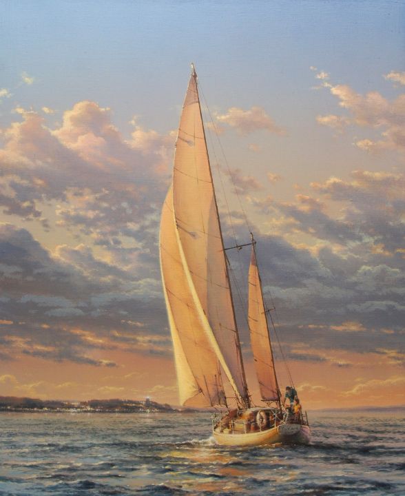 At sunset - Viktar Yushkevich Yuvart - Paintings & Prints, Sports & Hobbies, Boating - ArtPal
