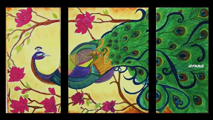 Peacock - triptych - Fun with Arts! - Paintings & Prints, Animals, Birds, & Fish, Birds ...