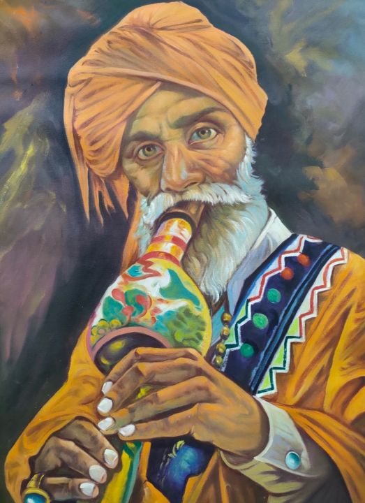 A Man with Pungi (Wind instrument) - Rumi studio - Paintings & Prints ...