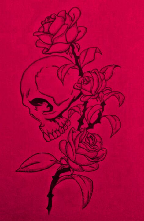 Skull and Roses Hott Pink - Virgo Art - Drawings & Illustration ...