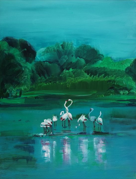 Flamingos - Boryana Borisova - Drawings & Illustration, Animals, Birds ...