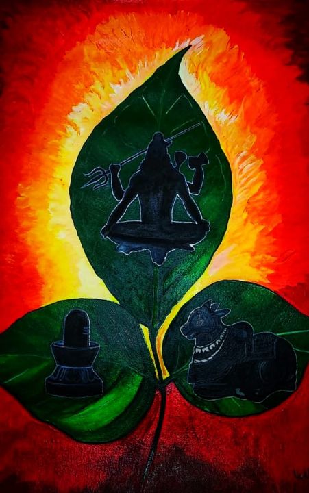 Lord Shiva on Bael Leaves with Nandh - Lekz Art - Paintings & Prints ...
