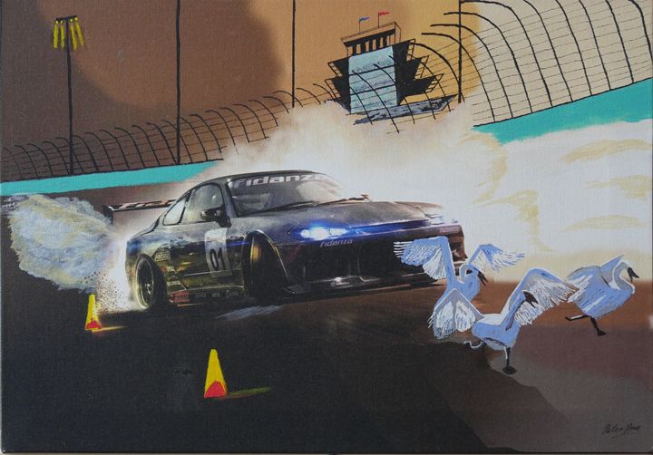 Racing Car with Geese - Peter Rowe - Paintings & Prints, Sports ...