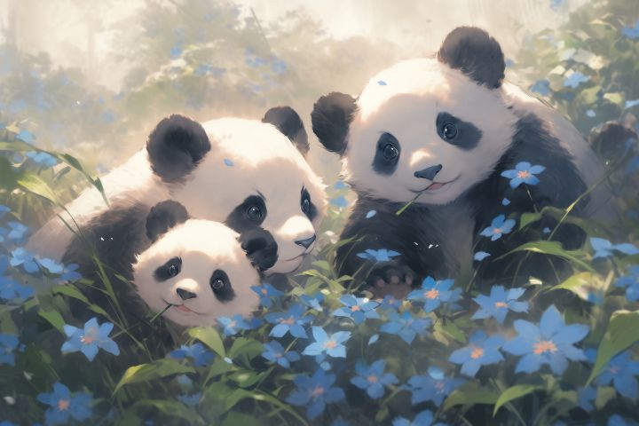 Cute Panda Family - AdorableArt - Digital Art & AI, Animals, Birds ...