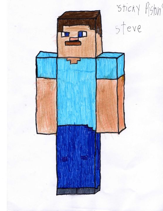 Sticky Piston Steve - Kids Drawings - Drawings & Illustration, People ...