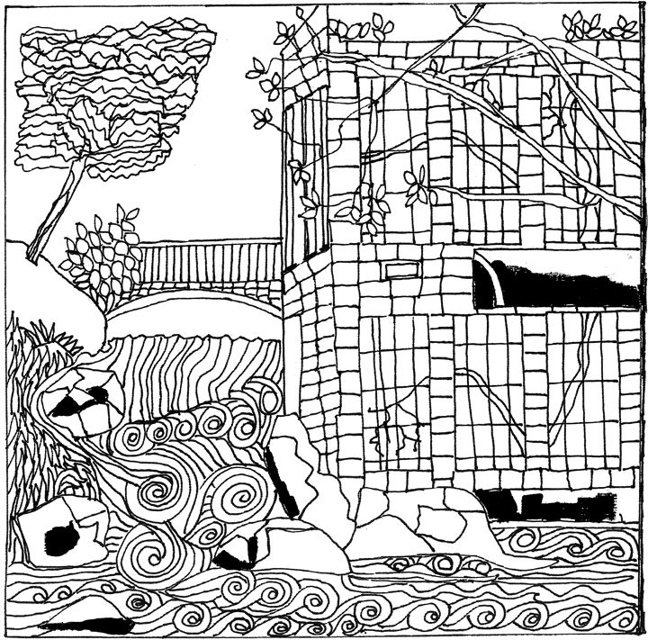 Abandoned Building with Waterfall - Shoshanah's Art - Drawings ...