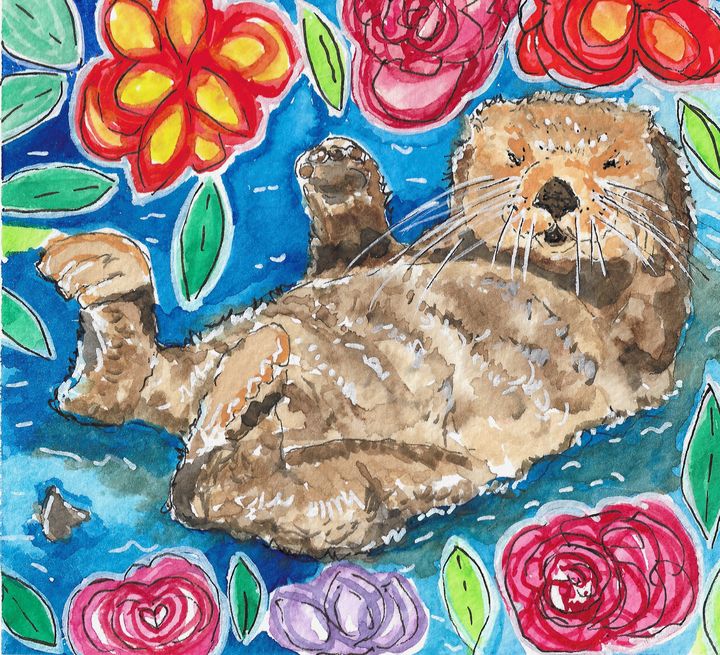 Relaxed Otter - Pamjean_art - Paintings & Prints, Animals, Birds ...