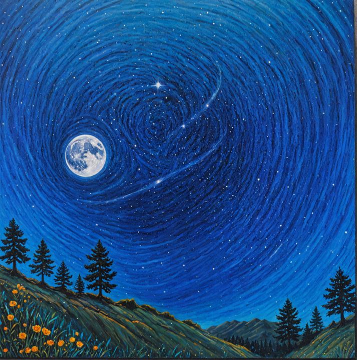 LonelyTraveler - Sonya - Paintings & Prints, Landscapes & Nature, Skyscapes, Night Sky - ArtPal