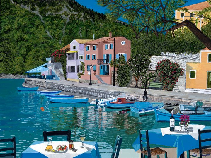 Assos Harbour Kefalonia - John Haynes Art - Paintings & Prints ...