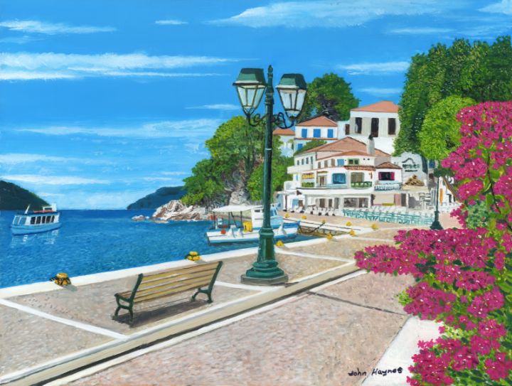 Skiathos Old Port Harbour View - John Haynes Art - Paintings & Prints ...