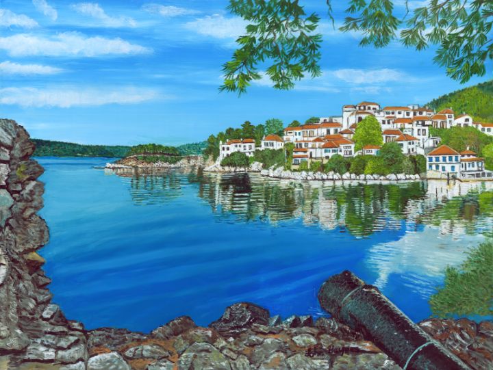 Skiathos Town view from the Bourtzi - John Haynes Art - Paintings ...