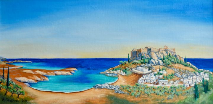 Town in Rhodes, Greece - P.Stefanou Art Creations - Paintings & Prints ...