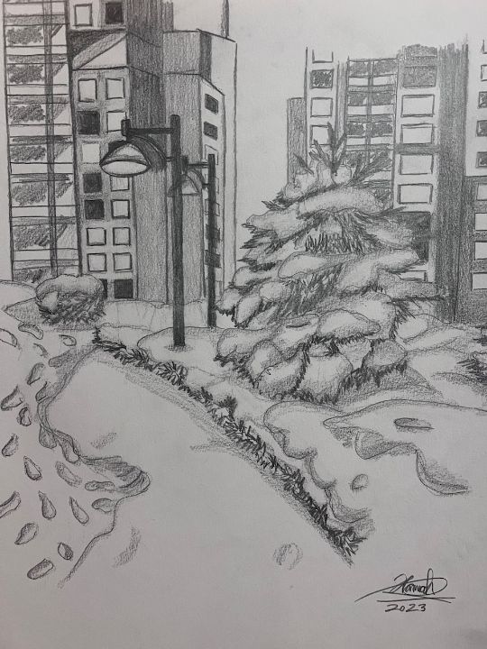 Snowy City - Eye Create Art - Drawings & Illustration, Buildings ...