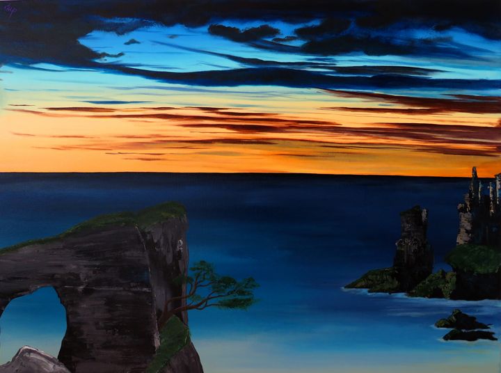 Sunset over the sea - Maria Pitis - Paintings & Prints, Landscapes ...