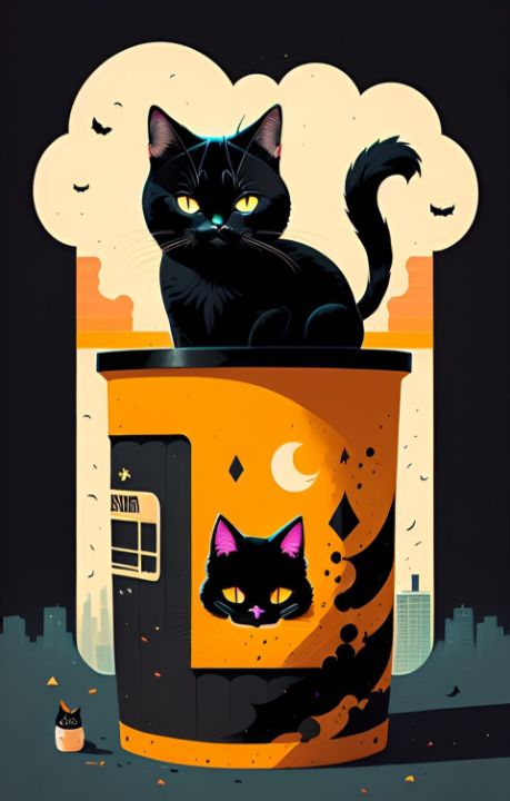 Black Alley Cat - Vicky Nagy Design - Drawings & Illustration, Animals ...