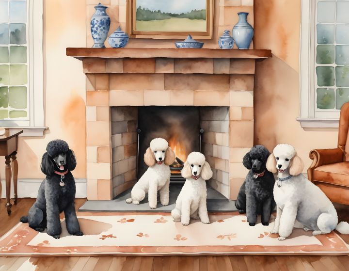 Group of Poodle dogs in dinning room - ArtZone - Digital Art & AI ...