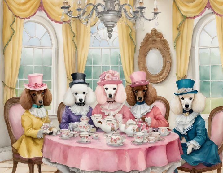 Group of Poodle dogs in dinning room - ArtZone - Digital Art & AI ...